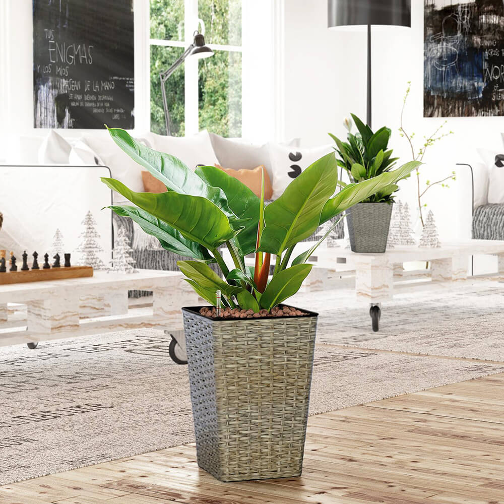 Thin Wicker Planter - Weaved Flat Planter Square